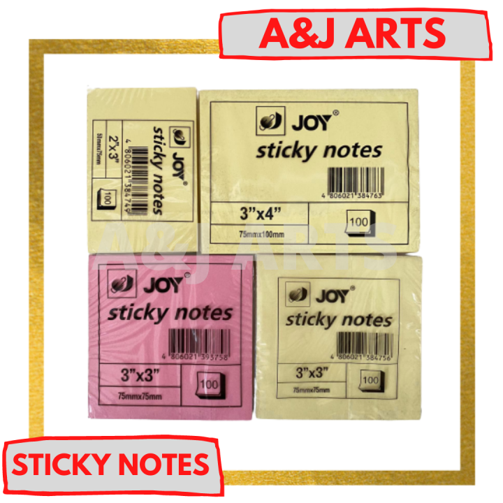 Joy Sticky Notes 2x3 3x3 3x4 1.5x2 Sticky Note Pad | Lazada PH