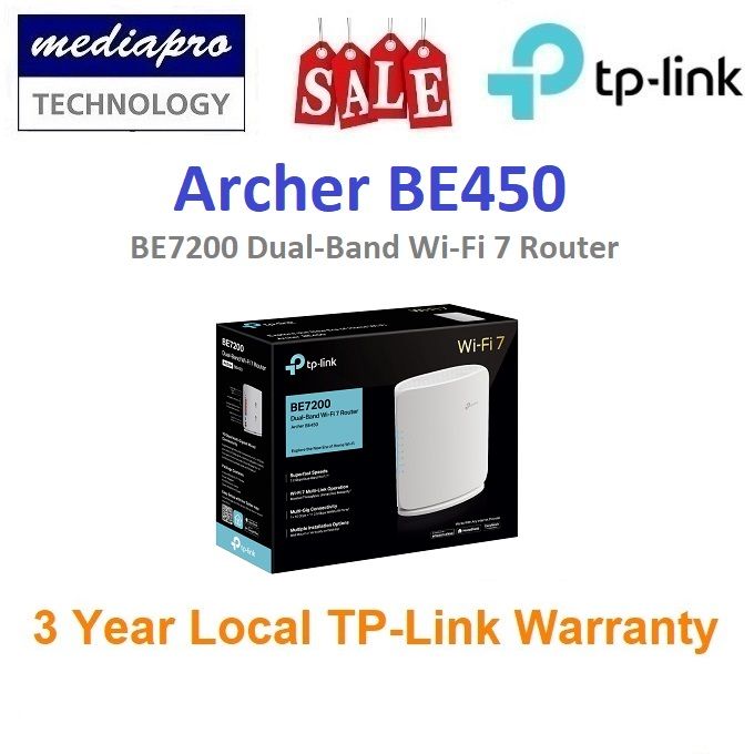 TP-Link Archer BE450 BE7200 Dual-Band Wi-Fi 7 Router with 1× 10 Gbps ...