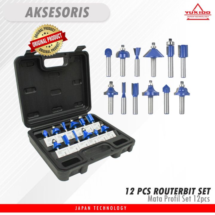 YUKIDO Mata Profil Besar 1/4 YUKIDO SET 12 pc router bit set mata ...