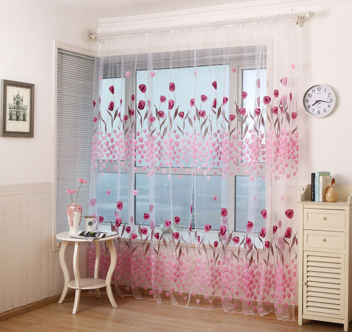 Tulip Curtains Elegant Pink Green Rose Floral Curtains on Sale COD ...