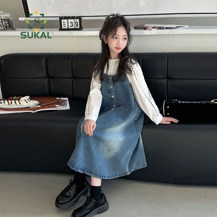 SUKAL เอี๊ยม ยีนส์ เด็กชุดเอี๊ยมยีนส์สำหรับเด็กผู้หญิง ความยาวปานกลาง ...