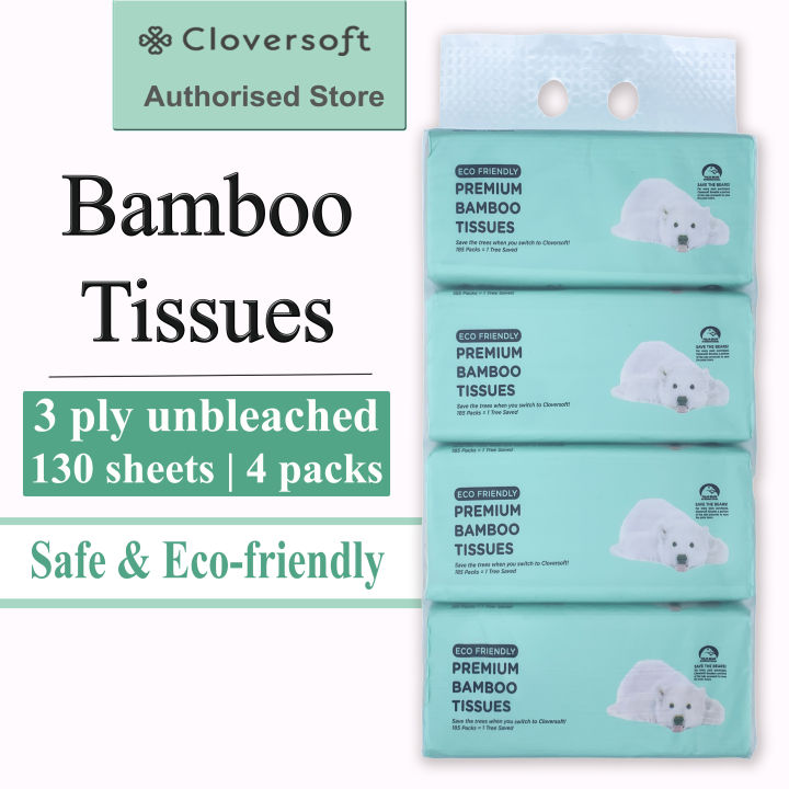 Pack of 4 | CLOVERSOFT Bamboo Tissues | Plant-Based Unbleached 3 ply ...