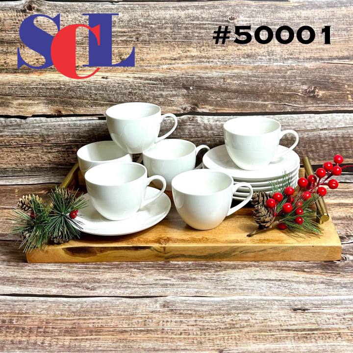 12pcs‼️ CERAMIC CUP AND SAUCER SET (6pcs 220mL CUPS & 6pcs 6" SAUCER ...