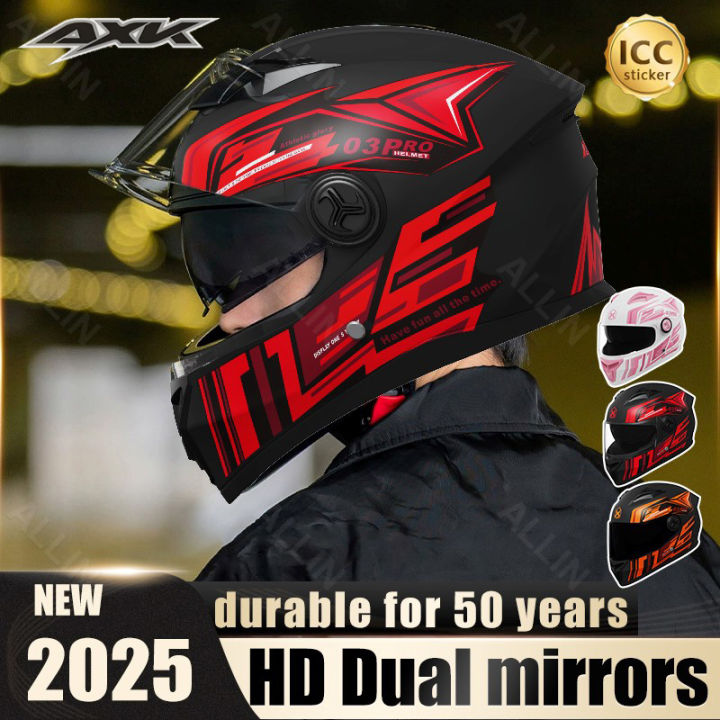 AXK 03 Pro HD Dual Mirrors Full Face Motorcycle Helmet with ICC Sticker ...