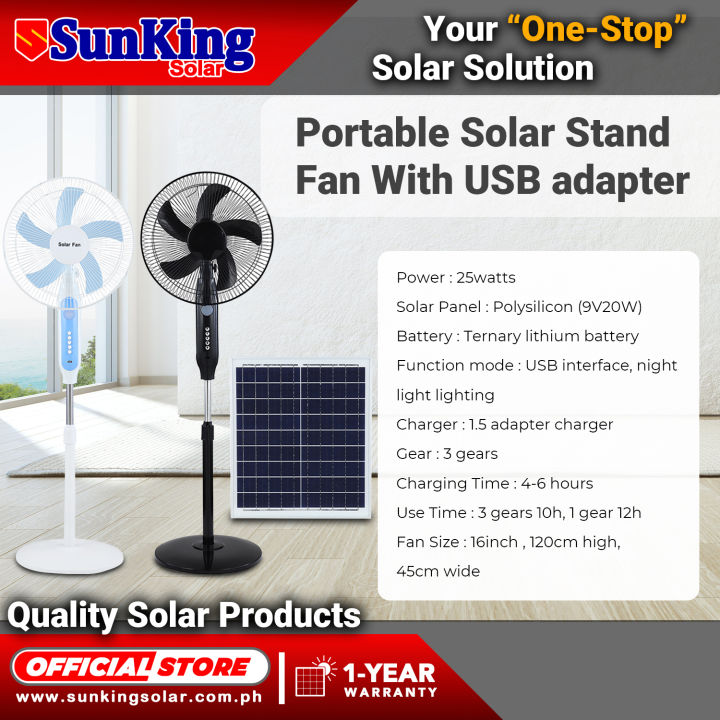 Blue & Black 16 inch Solar Stand Fan with usb adapter sunkingsolar ...