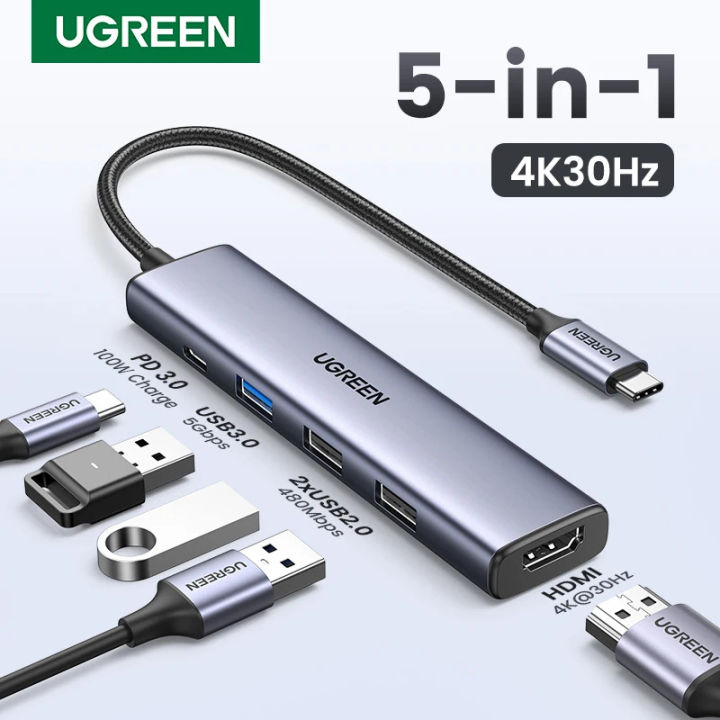 UGREEN 5 In 1 USB C Hub 4K HDMI USB HUB 100W Multiport Adapter สำหรับ Pro/air,iPad Pro, iMac ...