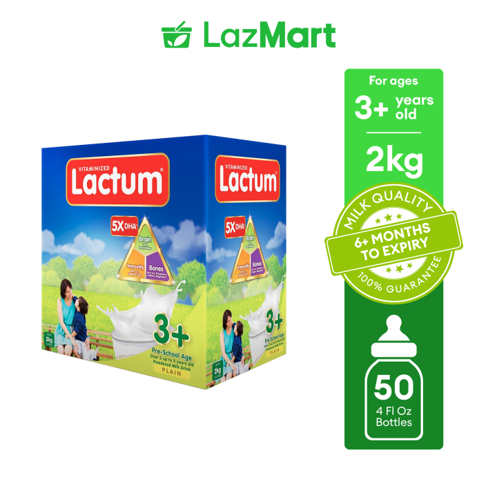Lactum 3+ Plain 2kg (500g x 4) Milk Drink for Children Above 3 Years Old | Lazada PH