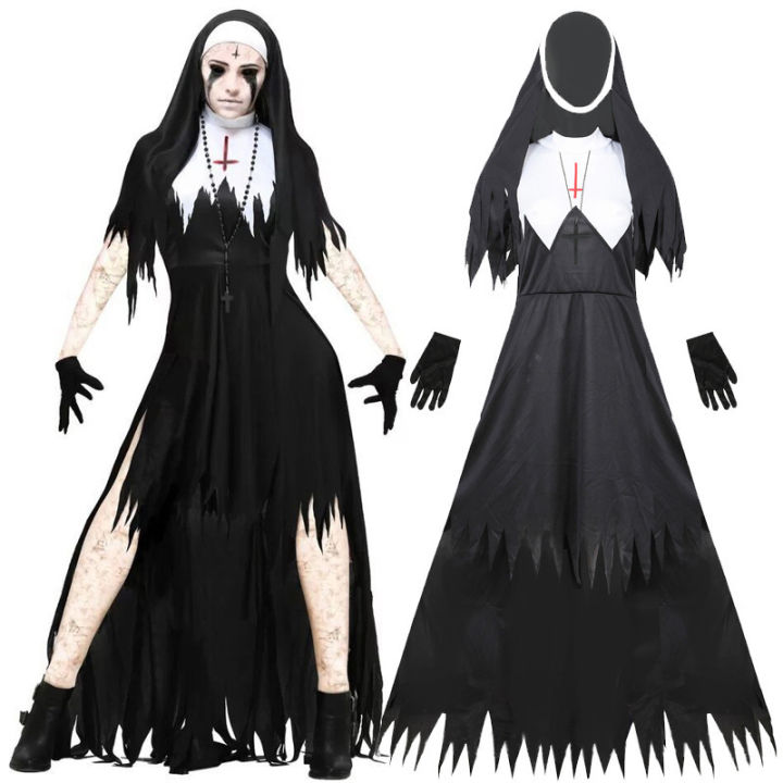 Movie The Nun Valak Cosplay Costume Halloween Scary Vampire Nun Dress ...