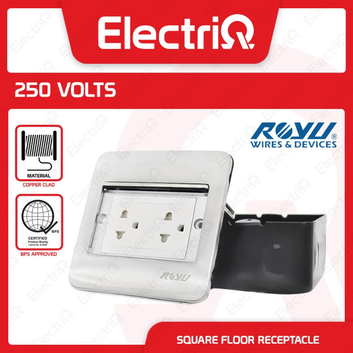 Electriq l Royu Square Floor Receptacle w/ Duplex Universal Outlet w/ Ground & Shutter RWF52 ...