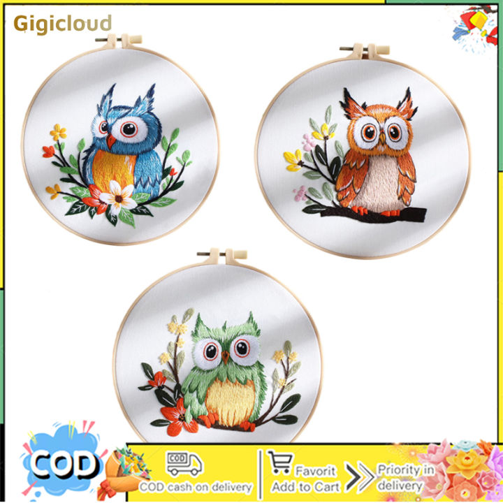 Owl Embroidery Kit For Beginners, Animal Stamped Pre Printed Embroidery ...