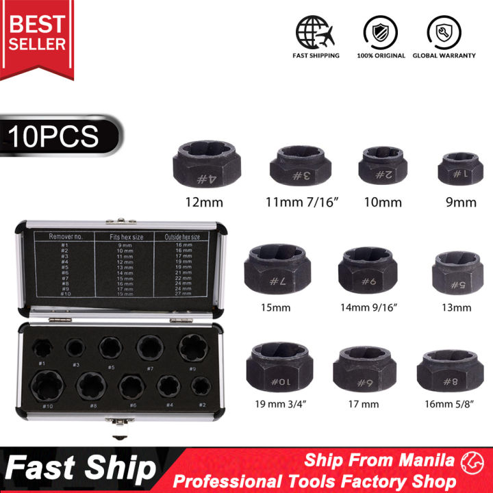 10pcs 9-19mm Damaged Rounded Bolt Nut Extractor Remover Tool Set Nuts ...