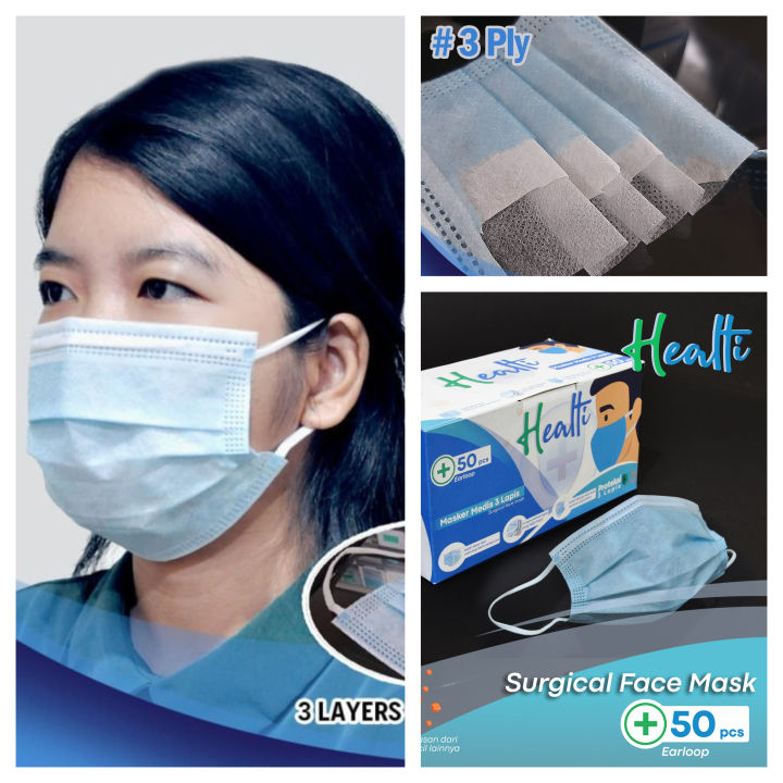 Masker Medis Disposable/Surgical Face Mask 3 ply 1 Box Isi 50 pcs ...