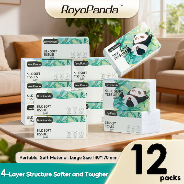 【12packs】RoyoPanda Facial Tissue 4Ply Silk Soft Tissue Air Cushion ...