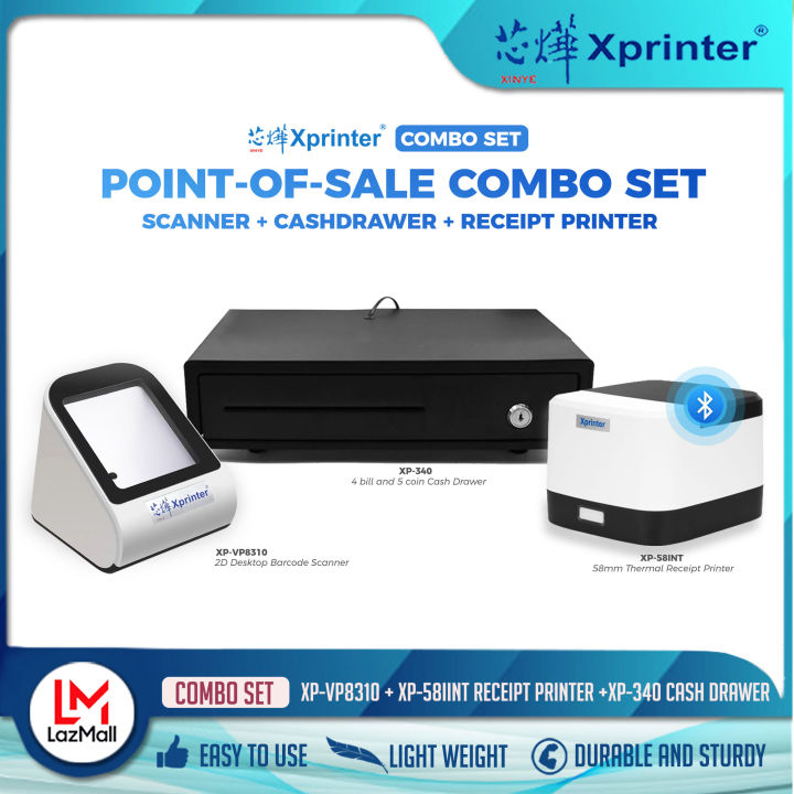 Xprinter XP-58IINT 58mm Thermal Receipt Printer (USB+BLUETOOTH)+ XP-340 ...