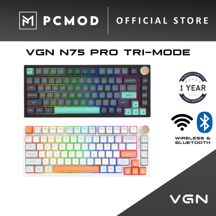 VGN N75 Tri-Mode Gasket Mechanical Keyboard with Vaporwave Pro Linear Switches | Black / White ...