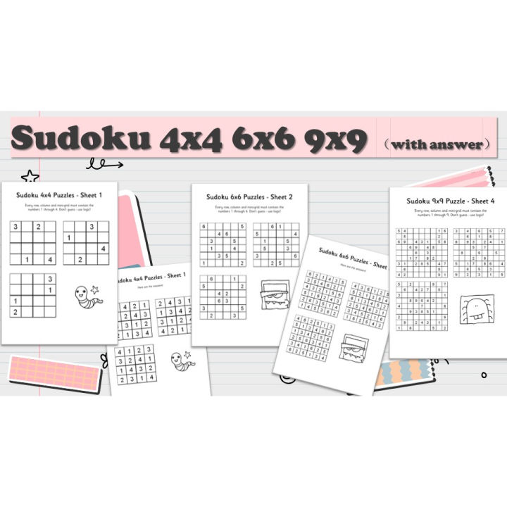 [PRE057] 26 pages Sudoku 4x4 6x6 9x9 （with answer） Worksheet for Pre ...