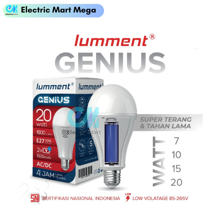 LUMMENT GENIUS Lampu AC/DC LED 7W 10W 15W 20 Watt Bohlam Bulb Emergency ...