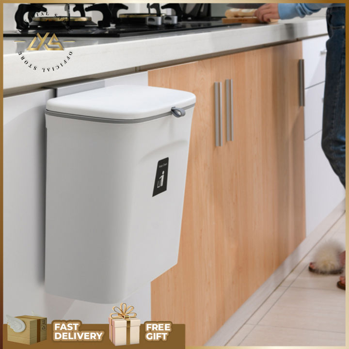 9L KITCHEN HANGING DUSTBIN WITH LID/ SINK SIDE TRASH BIN/ KITCHEN WET ...
