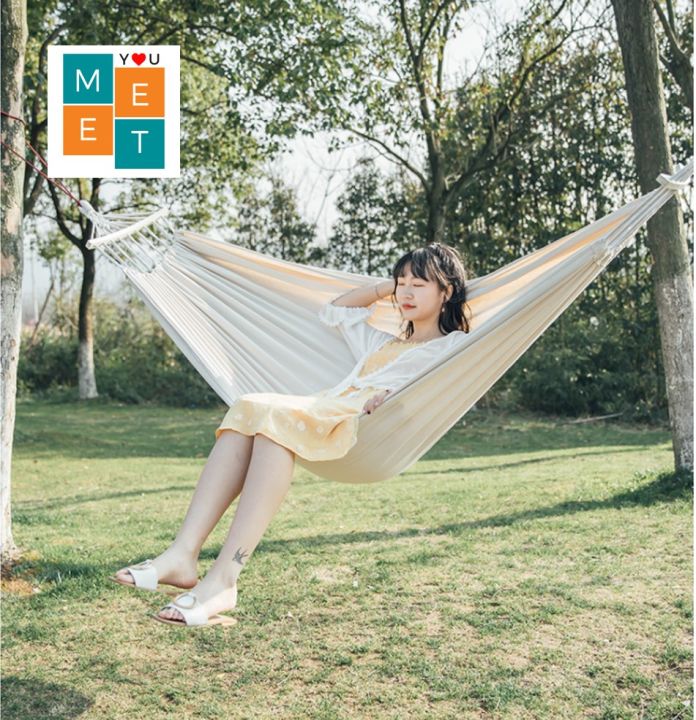 Hammock Outdoor Canvas Fabric Camping Striped Hammocks Tree Swing ...