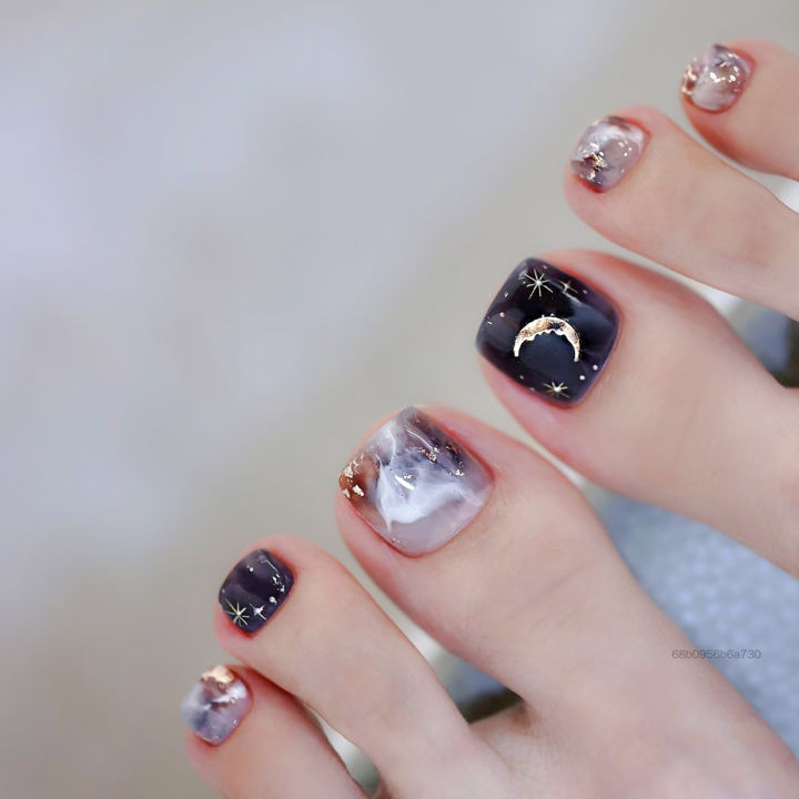 Smudging Fake Toenails with Moon Print Natural Unbreakable Nail Simple ...