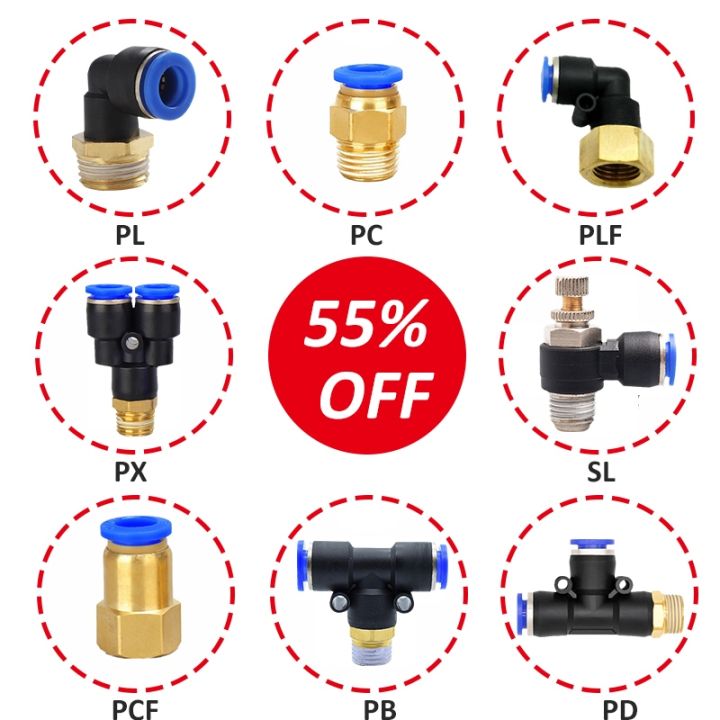 Pneumatic Hose Fitting PC/PCF/PL/SL Tube 4mm 6mm 8mm Thread 1/8 1/4 1/2 ...