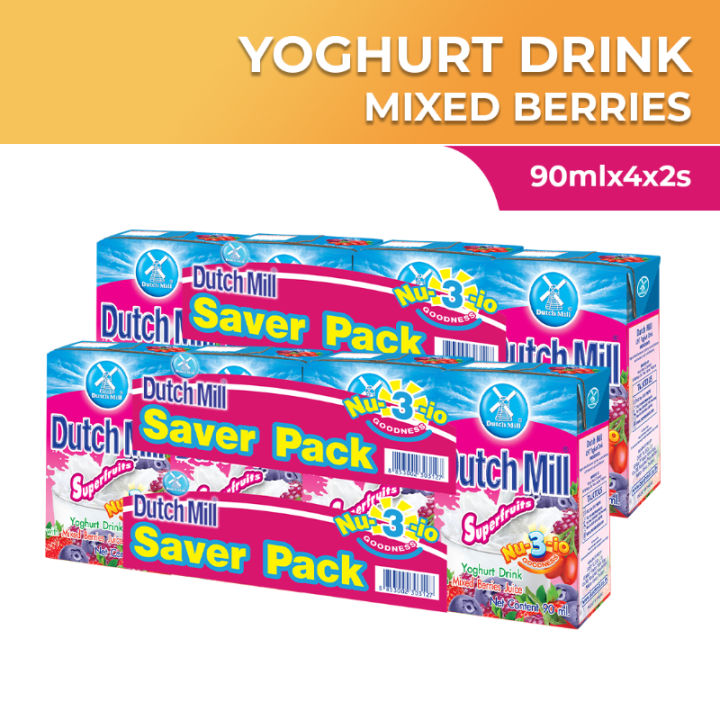 Dutch Mill Yoghurt Drink Superfruits with Mixed Berries Juice Saverspack 90ml x 4 - Pack of 2 ...