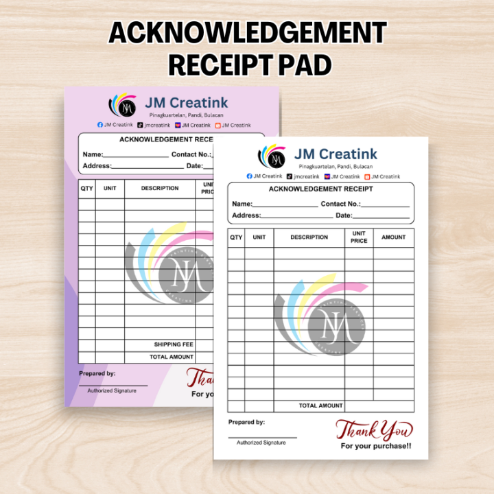 JM Creatink Customized Personalized Acknowledgement Receipt Pad (A6 ...