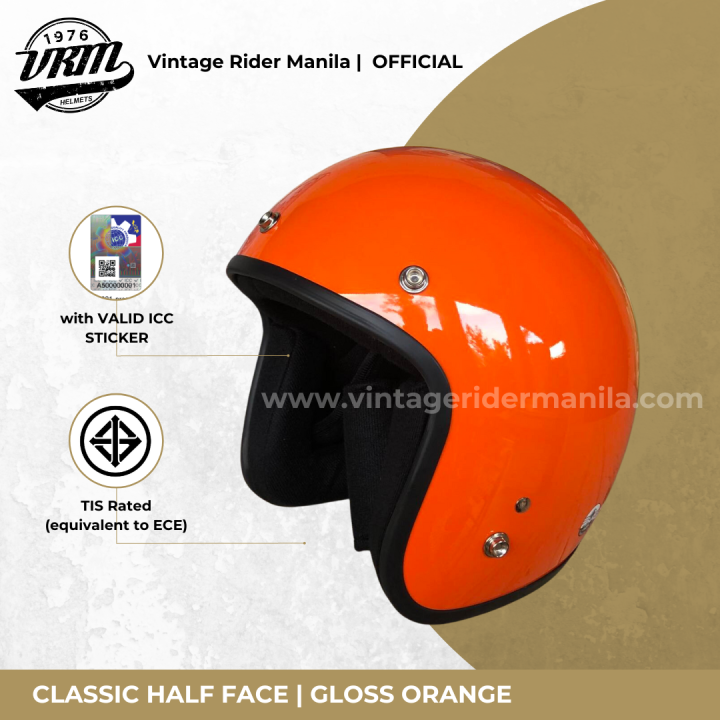 VRM 1976 Classic Gloss Orange Half Face Helmet | Lazada PH