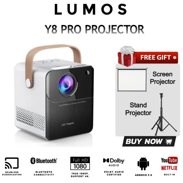 Lumos Y8 Pro New Smart Projector Mini Use For Home Office Android 9.0 ...