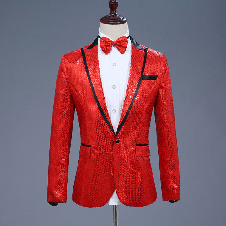 Male Shiny Suit Pure Color 2025 Performance Jacket Nightclub Singer ...