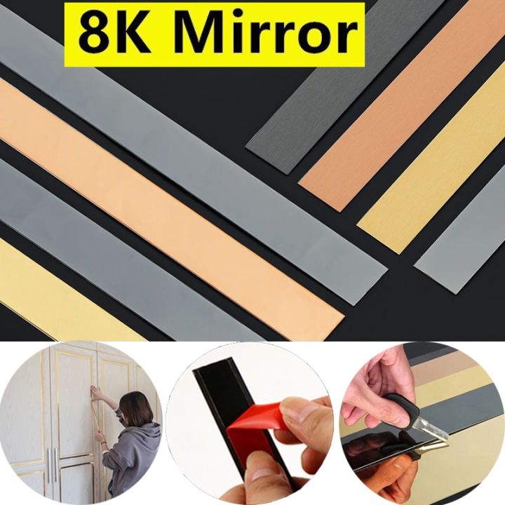 3M gold black mirror wall sticker stainless steel decorative strip ...