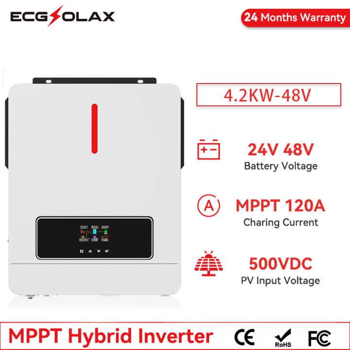ECGSOLAX 4.2KW Hybrid Solar Inverter 500VDC Pure Sine start Wave 220V Output MPPT 120A Solar ...