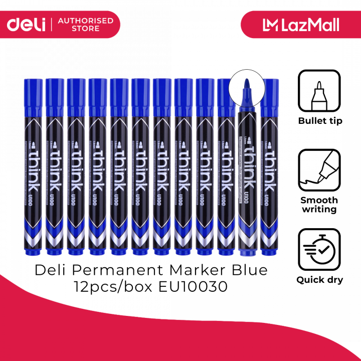 Deli Permanent Marker Blue EU10030 (12pcs/box) [7531U10030P12] | Lazada PH