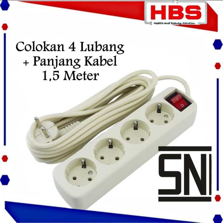 HBS Stop Kontak 4 Lubang SNI Original Colokan Cok Listrik Kabel Panjang 1,5 Meter | Lazada Indonesia