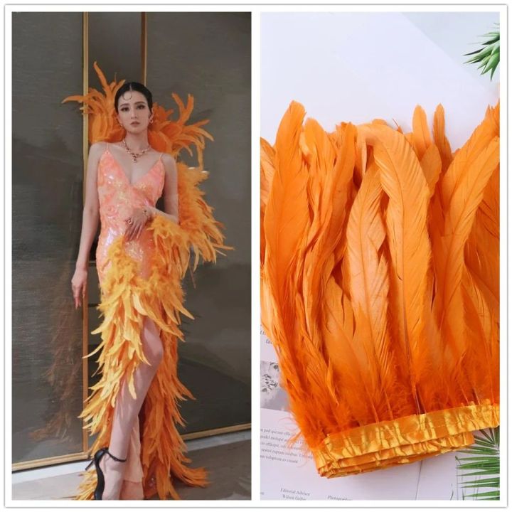 1Meter Orange Rooster Tail Feathers Trim 25-30cm Coque Feather Fringe ...