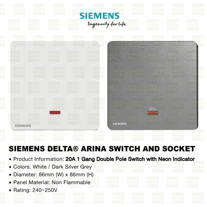 SIEMENS DELTA® ARINA SWITCH AND SOCKET 20A/32A/45A 1 GANG DOUBLE POLE ...