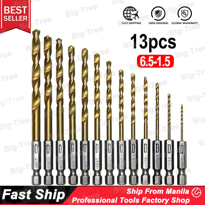 13Pcs Hex Shank 1/4' Metal Drill Bit Set 1.5-6.5mm | Lazada PH