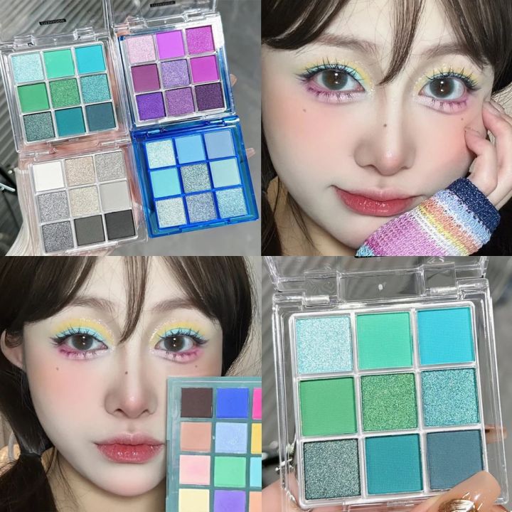 Nine-color Colored Eyeshadow Palette Rose Blue Green Pearly Matte ...