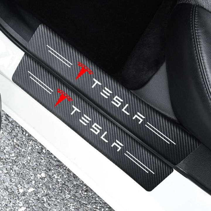 4Pcs รถ Decal Universal รถประตู Sill Decal Scuff รถสติกเกอร์ประตู Auto ...