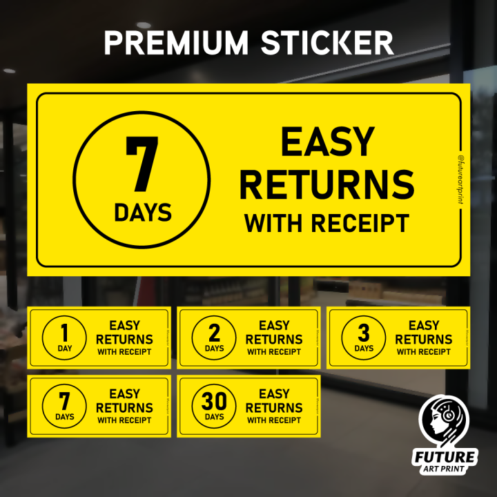 Easy Returns With Receipt. Premium Sticker Sign Notice Signage. 1, 2, 3 ...