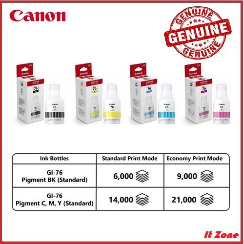 Canon GI-76 INK (Pigment Black/Cyan/Magenta/Yellow) GI76 Toner Ink ...