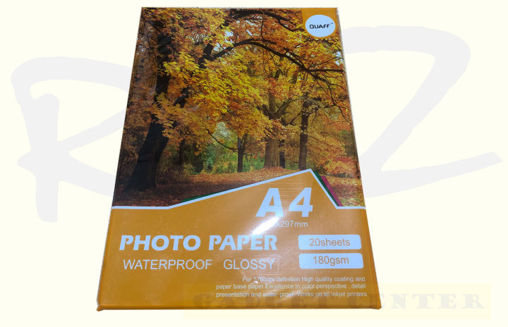 Quaff A4 Size Waterproof Glossy Photo Paper 180gsm 20 sheets per pack ...