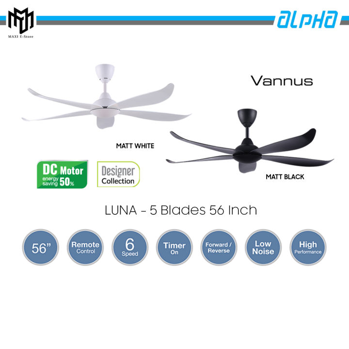 Alpha Vannus Luna 5B/56 Ceiling Fan 5 Blades 56 Inch 5 Speeds - LUNA5B ...