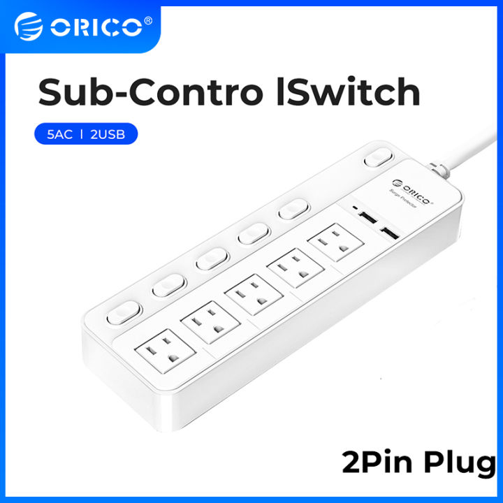 ORICO 5AC 2USB Outlets Power Strip 2Pin Plug with Sub-control Switch ...
