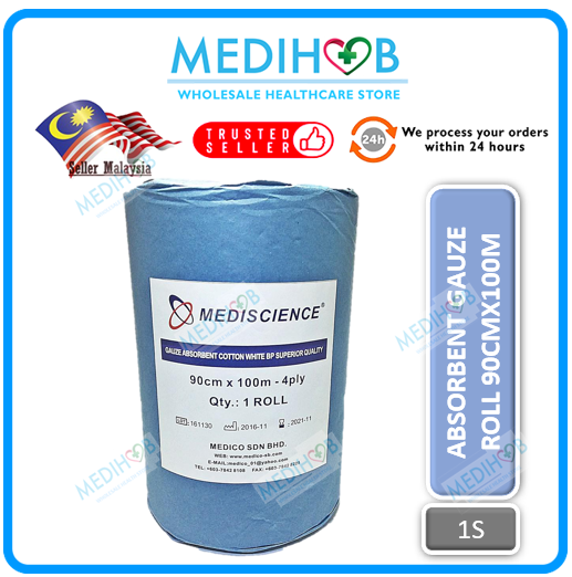 MEDIHUB/Mediscience Absorbent Gauze Roll 90CMX100M 4 PLY EXP11/2026 ...