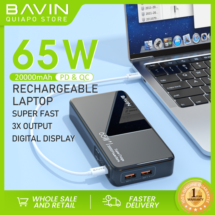 BAVIN PC036 20000mAh 65W PD & QC3.0 Powerbank w/ Type-C & USB Input/Output High Speed Power Bank ...