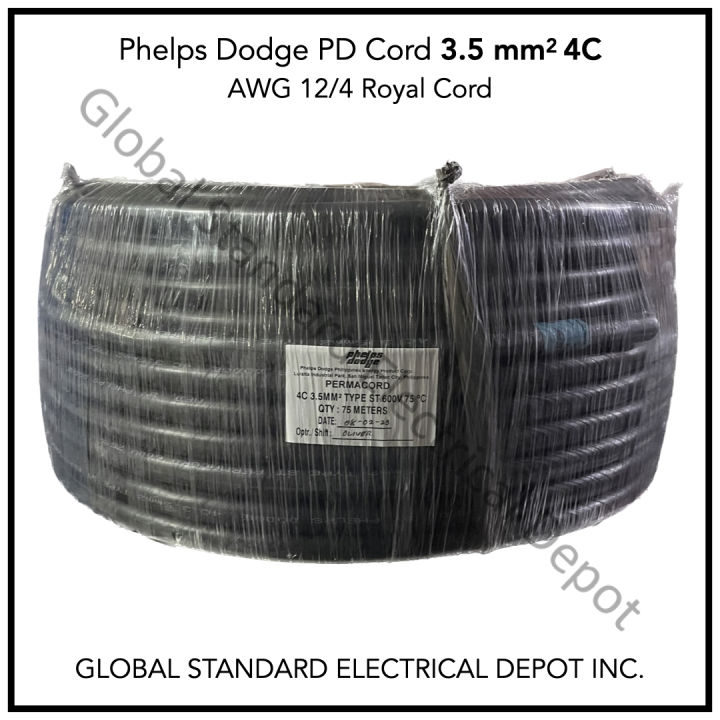 Phelps Dodge PD Cord (Royal Cord) 3.5mm2 (#12) 4C 600v [75 Meters ...