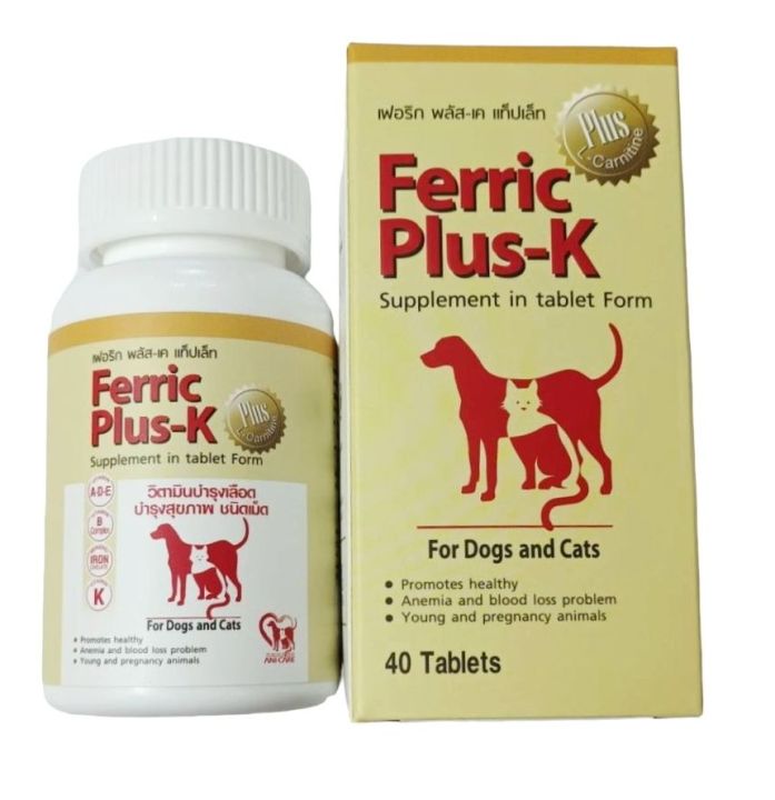 Ferric Plus-k (40 เม็ด) Exp.10/2026 เฟอริก พลัส-เค อาหารเสริม สุนัข-แมว | Lazada.co.th