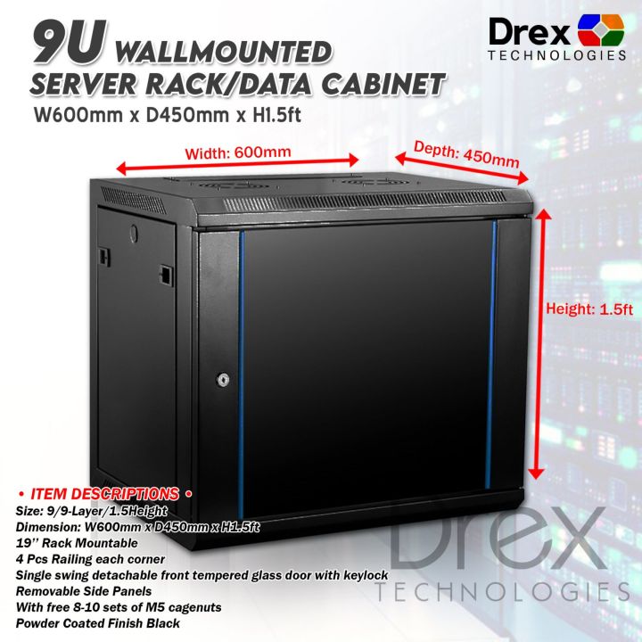 9U 9-Layer Wallmounted Data CAbinet / Server Rack W=600 x D=450mm x H=1 ...