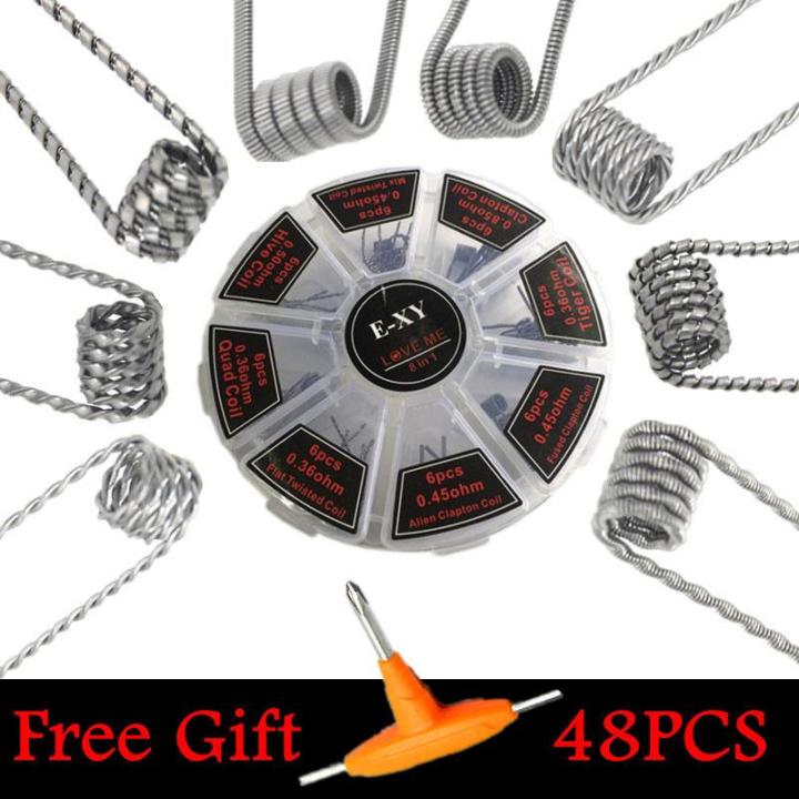 48PCS 8 in 1 Prebuilt Coils Alien Fused Tiger clapton Mix Twisted coils ...